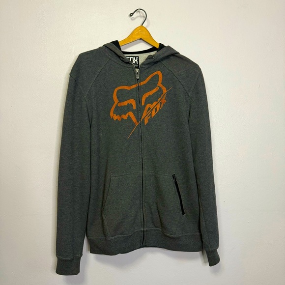 Fox | Shirts | Fox Zip Up Hoodie Dark Grey With Burnt Orange Logo ...